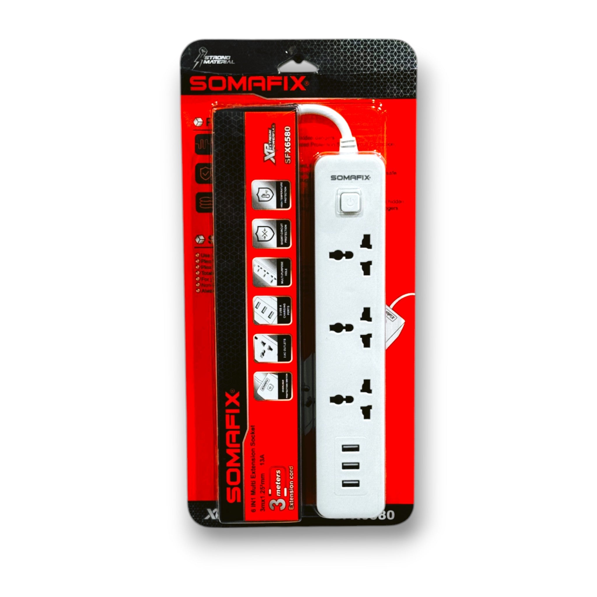 Extension Wire 3 Socket SFX6580 with USB SOMAFIX – Jamali Hardware